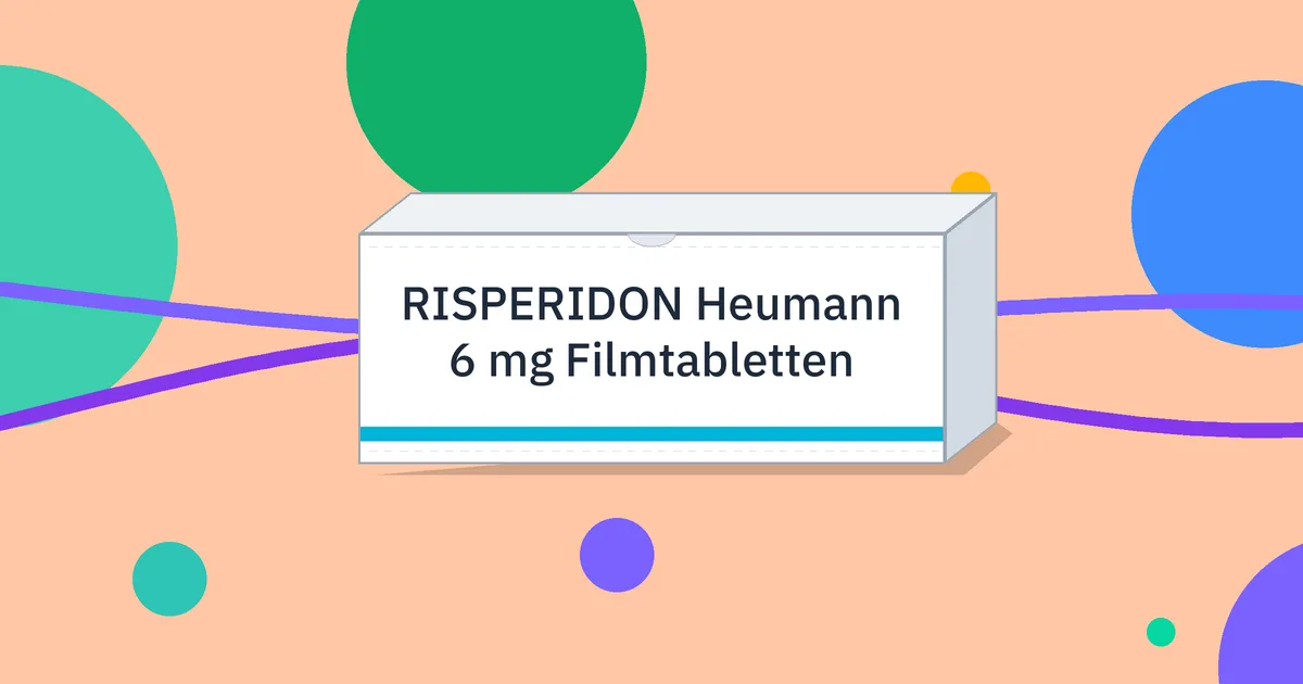 Symbolbild: Packung mit der Aufschrift RISPERIDON Heumann 6 mg Filmtabletten (PZN 18447150) – Verfügbarkeit und Bezug in Apotheken in Frankfurt am Main