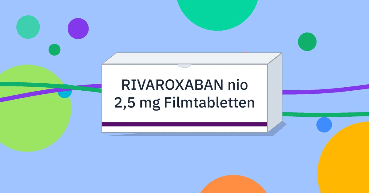 Symbolbild: Packung mit der Aufschrift RIVAROXABAN nio 2,5 mg Filmtabletten (PZN 20165909) – Verfügbarkeit und Bezug in Apotheken in Frankfurt am Main
