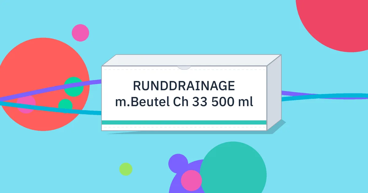 Symbolbild: Packung mit der Aufschrift RUNDDRAINAGE m.Beutel Ch 33 500 ml (PZN 10327297) – Verfügbarkeit und Bezug in Apotheken in Frankfurt am Main