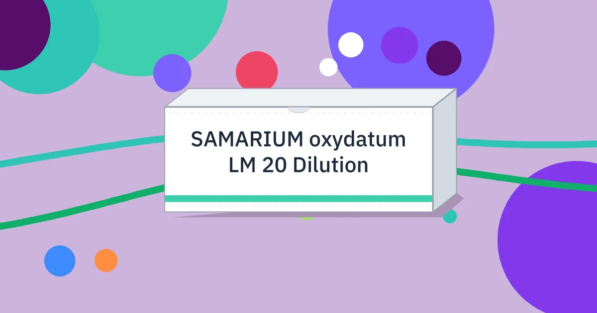 Symbolbild: Packung mit der Aufschrift SAMARIUM oxydatum LM 20 Dilution (PZN 13682780) – Verfügbarkeit und Bezug in Apotheken in Frankfurt am Main