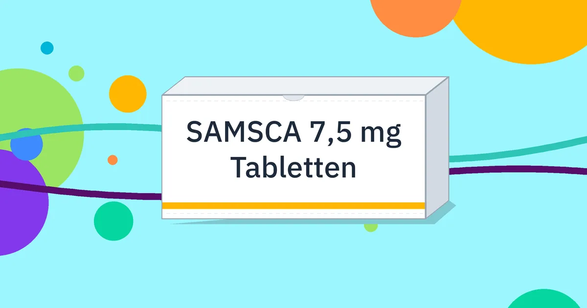 Symbolbild: Packung mit der Aufschrift SAMSCA 7,5 mg Tabletten (PZN 20601196) – Verfügbarkeit und Bezug in Apotheken in Frankfurt am Main