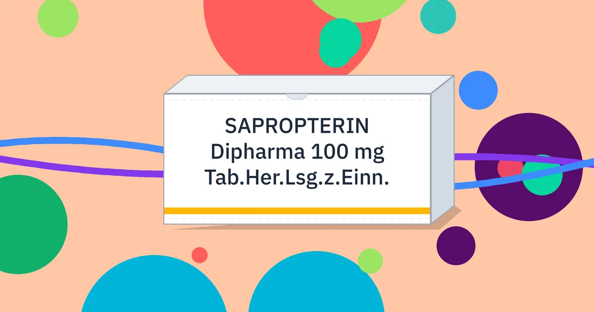 Symbolbild: Packung mit der Aufschrift SAPROPTERIN Dipharma 100 mg Tab.Her.Lsg.z.Einn. (PZN 17920302) – Verfügbarkeit und Bezug in Apotheken in Frankfurt am Main