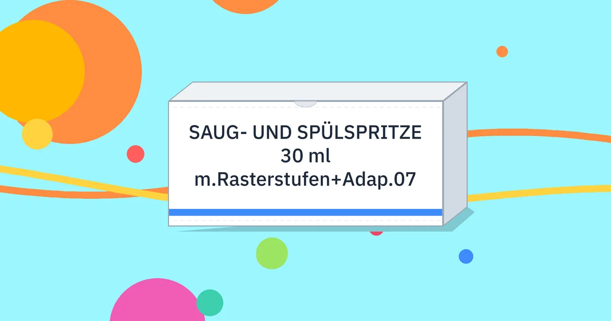 Symbolbild: Packung mit der Aufschrift SAUG- UND SPÜLSPRITZE 30 ml m.Rasterstufen+Adap.07 (PZN 17275020) – Verfügbarkeit und Bezug in Apotheken in Frankfurt am Main