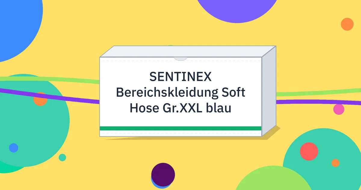 Symbolbild: Packung mit der Aufschrift SENTINEX Bereichskleidung Soft Hose Gr.XXL blau (PZN 09737446) – Verfügbarkeit und Bezug in Apotheken in Frankfurt am Main