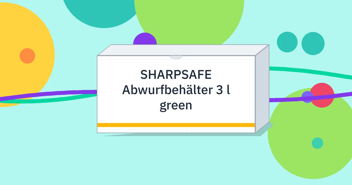 Symbolbild: Packung mit der Aufschrift SHARPSAFE Abwurfbehälter 3 l green (PZN 18448310) – Verfügbarkeit und Bezug in Apotheken in Frankfurt am Main