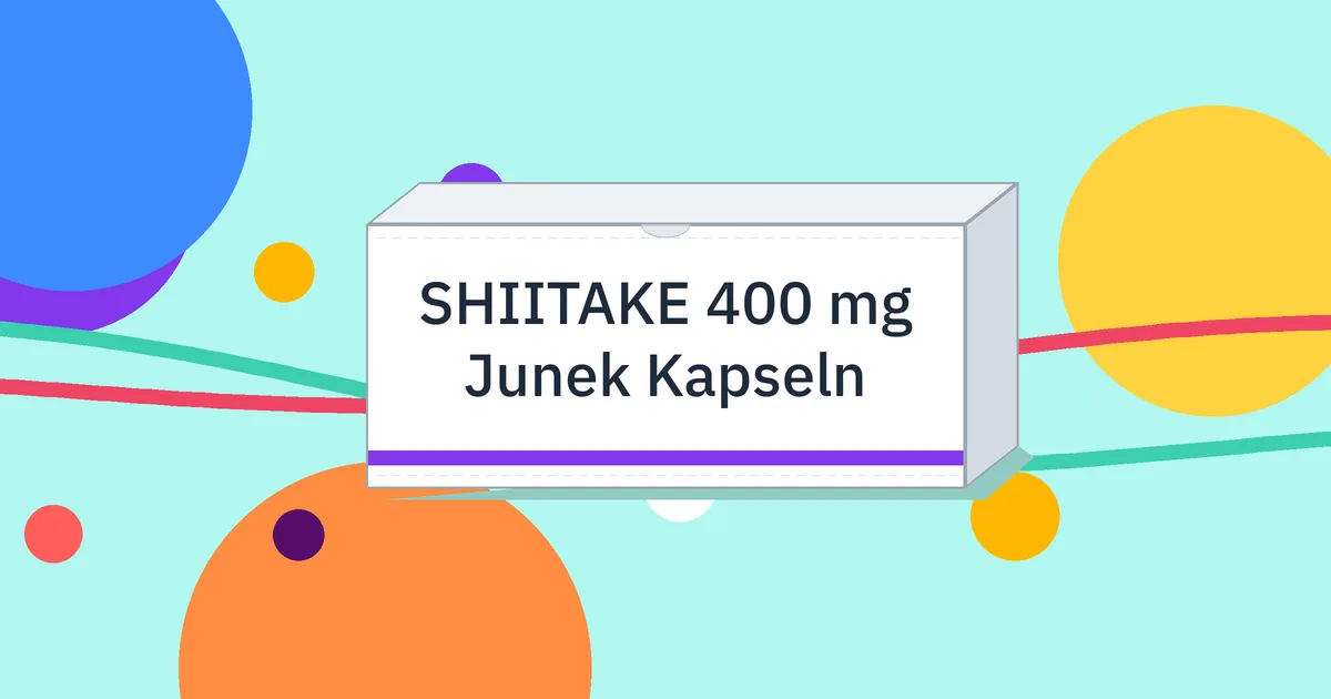 Symbolbild: Packung mit der Aufschrift SHIITAKE 400 mg Junek Kapseln (PZN 01107579) – Verfügbarkeit und Bezug in Apotheken in Frankfurt am Main