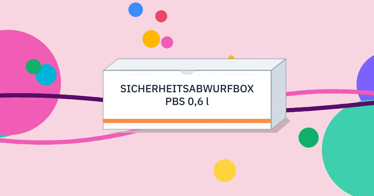 Symbolbild: Packung mit der Aufschrift SICHERHEITSABWURFBOX PBS 0,6 l (PZN 06403147) – Verfügbarkeit und Bezug in Apotheken in Frankfurt am Main