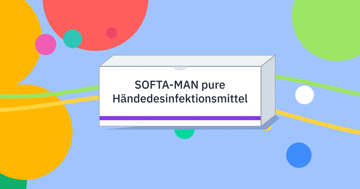 Symbolbild: Packung mit der Aufschrift SOFTA-MAN pure Händedesinfektionsmittel (PZN 01977837) – Verfügbarkeit und Bezug in Apotheken in Frankfurt am Main