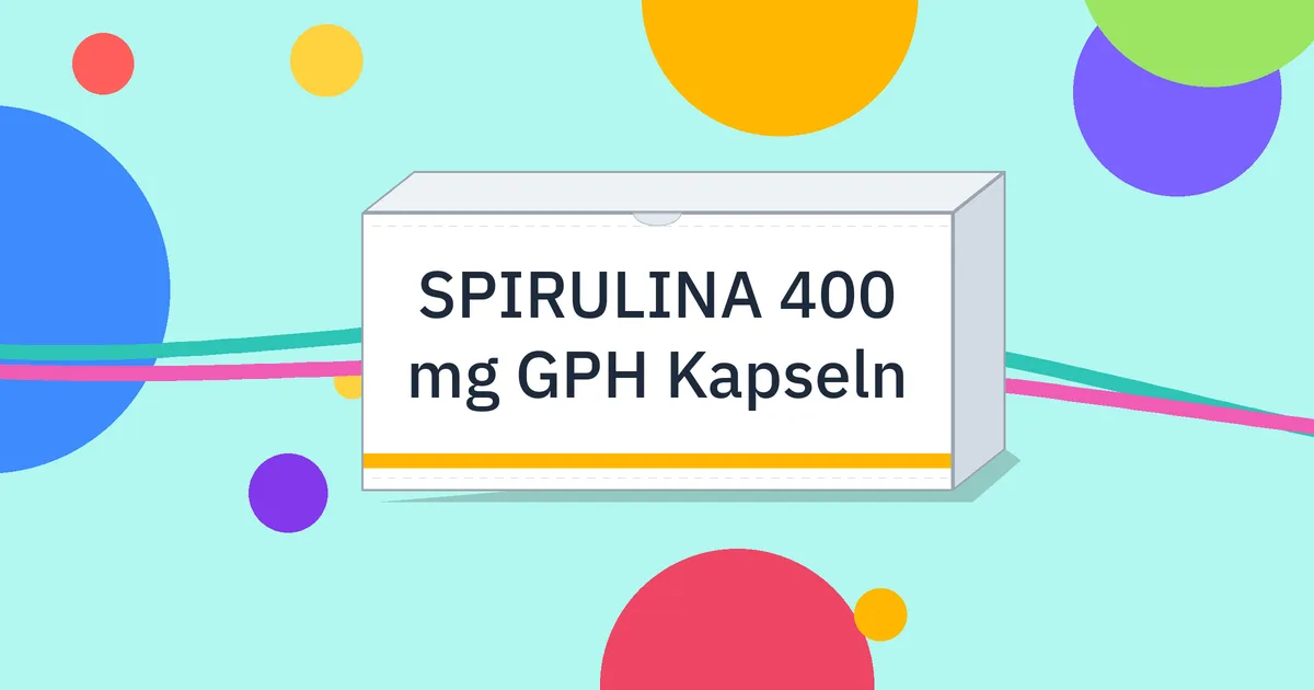 Symbolbild: Packung mit der Aufschrift SPIRULINA 400 mg GPH Kapseln (PZN 20856832) – Verfügbarkeit und Bezug in Apotheken in Frankfurt am Main