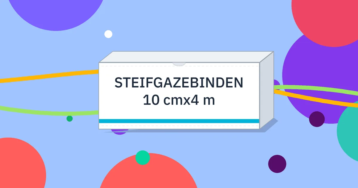 Symbolbild: Packung mit der Aufschrift STEIFGAZEBINDEN 10 cmx4 m (PZN 01720883) – Verfügbarkeit und Bezug in Apotheken in Frankfurt am Main