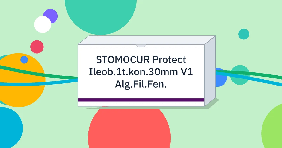 Symbolbild: Packung mit der Aufschrift STOMOCUR Protect Ileob.1t.kon.30mm V1 Alg.Fil.Fen. (PZN 14367141) – Verfügbarkeit und Bezug in Apotheken in Frankfurt am Main
