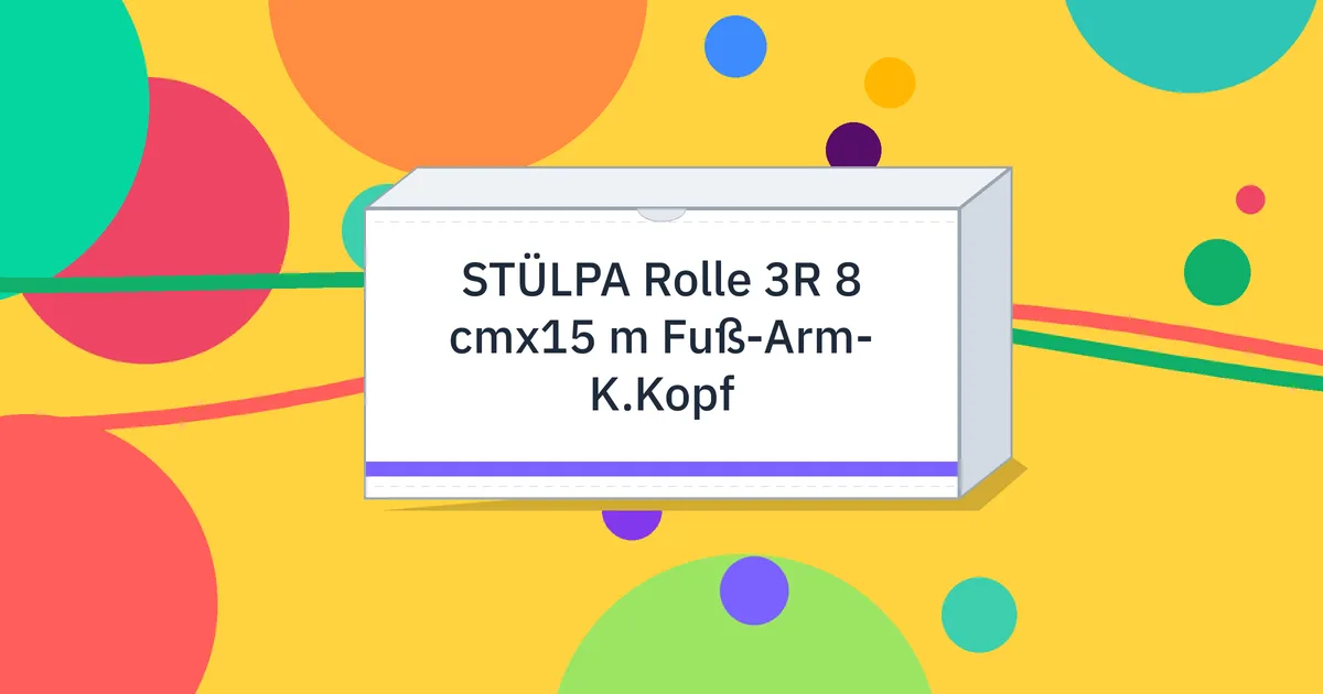 Symbolbild: Packung mit der Aufschrift STÜLPA Rolle 3R 8 cmx15 m Fuß-Arm-K.Kopf (PZN 18716880) – Verfügbarkeit und Bezug in Apotheken in Frankfurt am Main