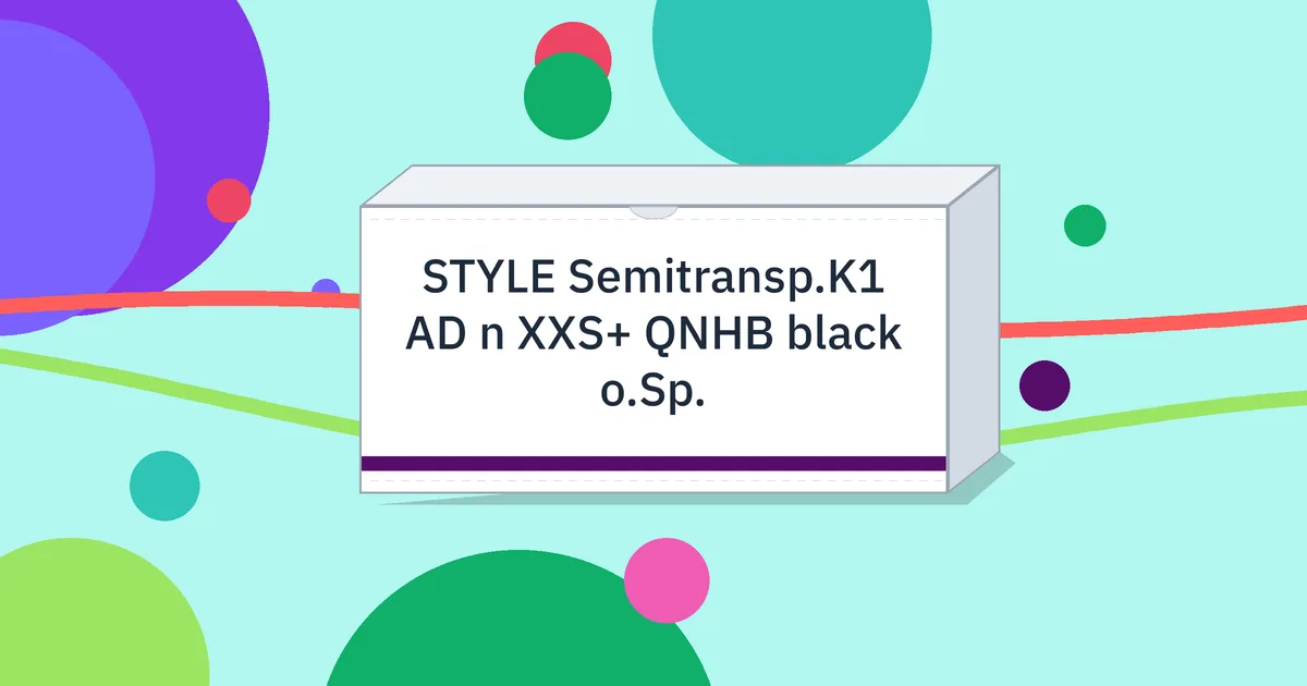 Symbolbild: Packung mit der Aufschrift STYLE Semitransp.K1 AD n XXS+ QNHB black o.Sp. (PZN 18869112) – Verfügbarkeit und Bezug in Apotheken in Frankfurt am Main