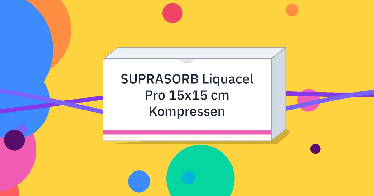 Symbolbild: Packung mit der Aufschrift SUPRASORB Liquacel Pro 15x15 cm Kompressen (PZN 20580057) – Verfügbarkeit und Bezug in Apotheken in Frankfurt am Main