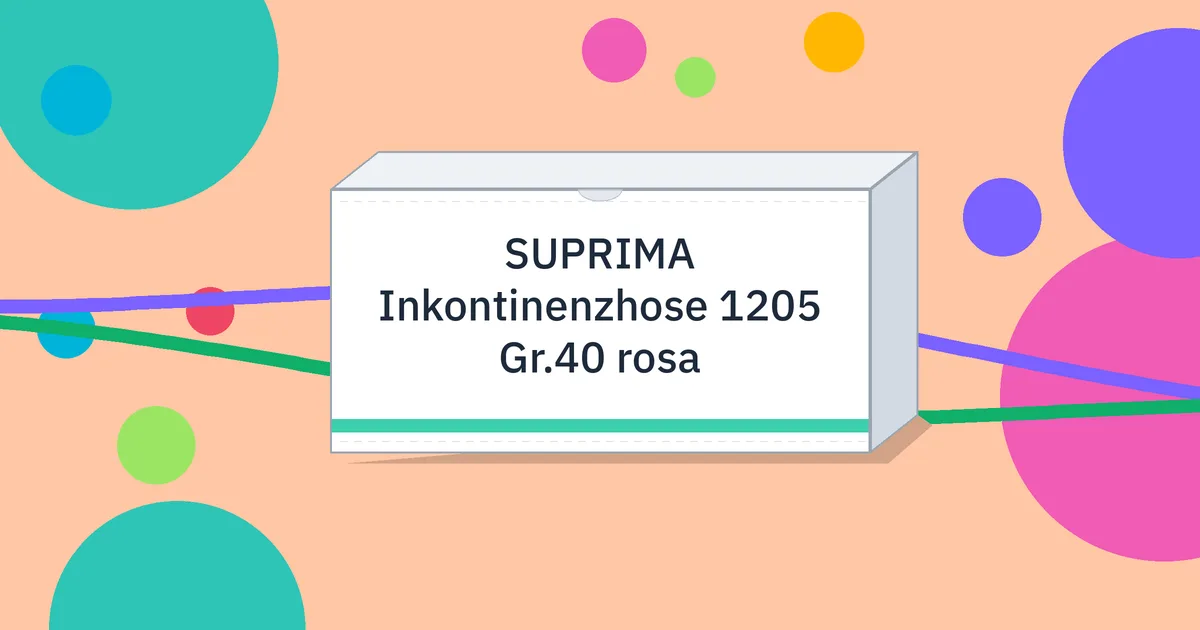 Symbolbild: Packung mit der Aufschrift SUPRIMA Inkontinenzhose 1205 Gr.40 rosa (PZN 03019661) – Verfügbarkeit und Bezug in Apotheken in Frankfurt am Main