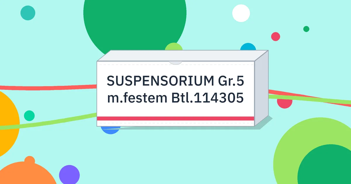 Symbolbild: Packung mit der Aufschrift SUSPENSORIUM Gr.5 m.festem Btl.114305 (PZN 04608833) – Verfügbarkeit und Bezug in Apotheken in Frankfurt am Main