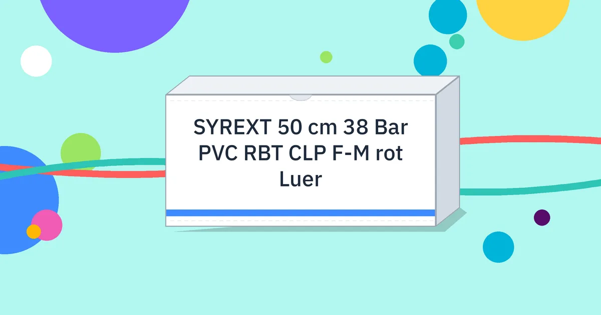Symbolbild: Packung mit der Aufschrift SYREXT 50 cm 38 Bar PVC RBT CLP F-M rot Luer (PZN 17898838) – Verfügbarkeit und Bezug in Apotheken in Frankfurt am Main