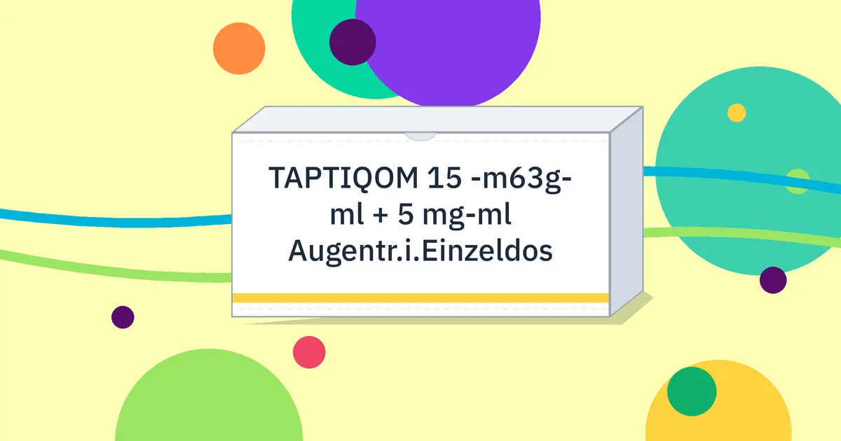 Symbolbild: Packung mit der Aufschrift TAPTIQOM 15 -m63g-ml + 5 mg-ml Augentr.i.Einzeldos (PZN 18365920) – Verfügbarkeit und Bezug in Apotheken in Frankfurt am Main