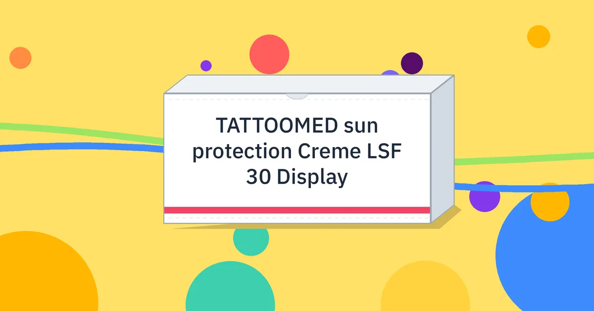 Symbolbild: Packung mit der Aufschrift TATTOOMED sun protection Creme LSF 30 Display (PZN 19290667) – Verfügbarkeit und Bezug in Apotheken in Frankfurt am Main