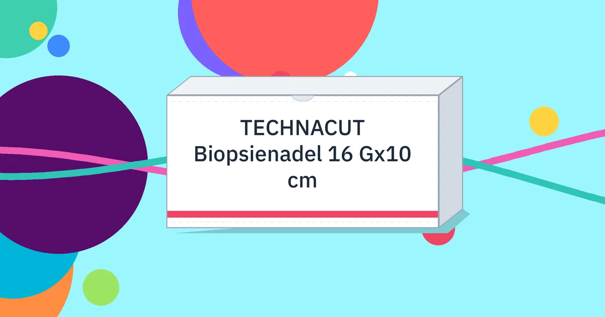 Symbolbild: Packung mit der Aufschrift TECHNACUT Biopsienadel 16 Gx10 cm (PZN 06771916) – Verfügbarkeit und Bezug in Apotheken in Frankfurt am Main