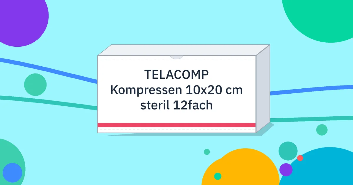 Symbolbild: Packung mit der Aufschrift TELACOMP Kompressen 10x20 cm steril 12fach (PZN 03543853) – Verfügbarkeit und Bezug in Apotheken in Frankfurt am Main
