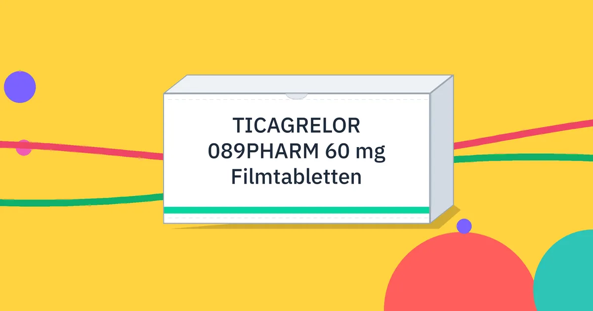 Symbolbild: Packung mit der Aufschrift TICAGRELOR 089PHARM 60 mg Filmtabletten (PZN 19830508) – Verfügbarkeit und Bezug in Apotheken in Frankfurt am Main