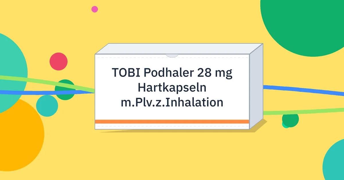 Symbolbild: Packung mit der Aufschrift TOBI Podhaler 28 mg Hartkapseln m.Plv.z.Inhalation (PZN 14024180) – Verfügbarkeit und Bezug in Apotheken in Frankfurt am Main