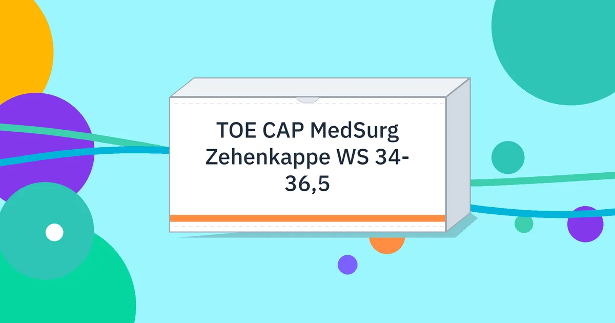 Symbolbild: Packung mit der Aufschrift TOE CAP MedSurg Zehenkappe WS 34-36,5 (PZN 16631470) – Verfügbarkeit und Bezug in Apotheken in Frankfurt am Main