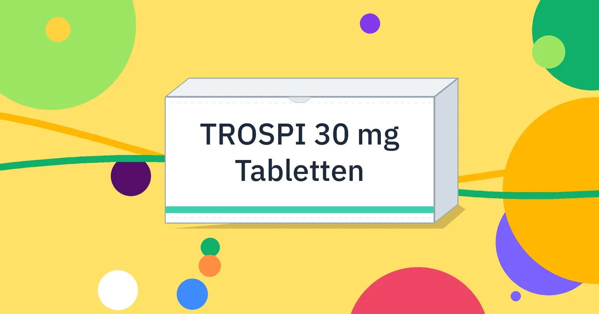 Symbolbild: Packung mit der Aufschrift TROSPI 30 mg Tabletten (PZN 08909336) – Verfügbarkeit und Bezug in Apotheken in Frankfurt am Main