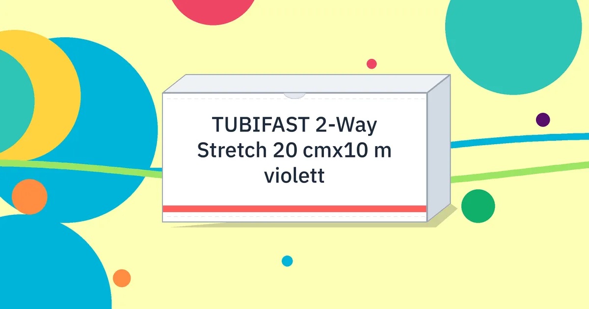 Symbolbild: Packung mit der Aufschrift TUBIFAST 2-Way Stretch 20 cmx10 m violett (PZN 09932768) – Verfügbarkeit und Bezug in Apotheken in Frankfurt am Main