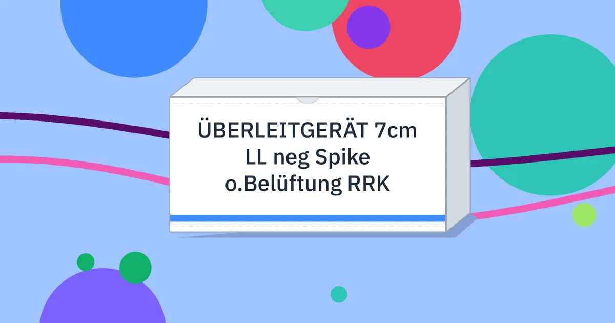 Symbolbild: Packung mit der Aufschrift ÜBERLEITGERÄT 7cm LL neg Spike o.Belüftung RRK (PZN 17488098) – Verfügbarkeit und Bezug in Apotheken in Frankfurt am Main