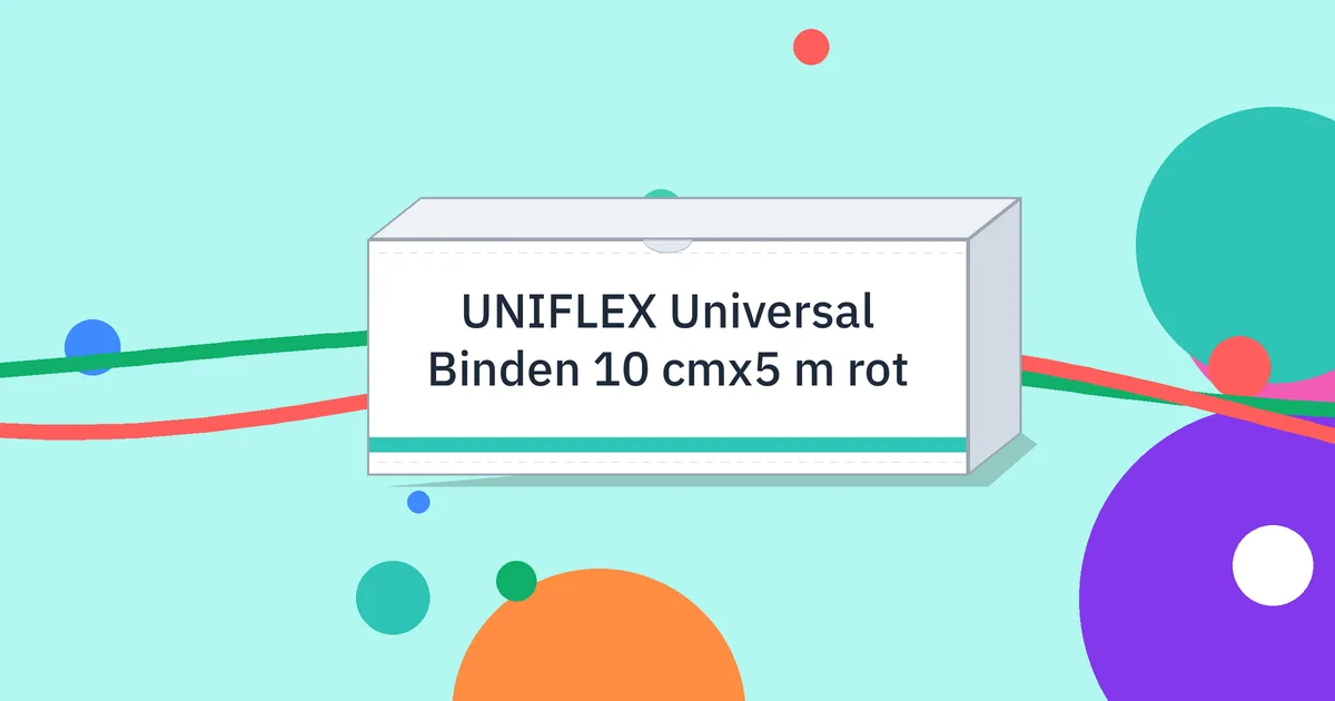Symbolbild: Packung mit der Aufschrift UNIFLEX Universal Binden 10 cmx5 m rot (PZN 08540173) – Verfügbarkeit und Bezug in Apotheken in Frankfurt am Main