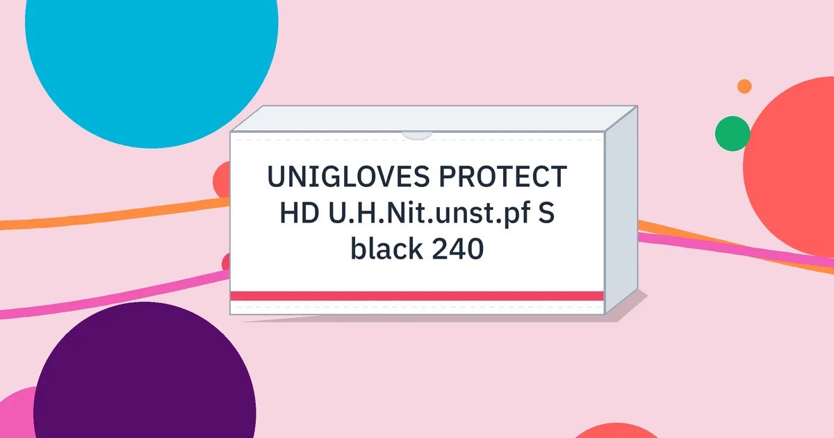 Symbolbild: Packung mit der Aufschrift UNIGLOVES PROTECT HD U.H.Nit.unst.pf S black 240 (PZN 20189011) – Verfügbarkeit und Bezug in Apotheken in Frankfurt am Main