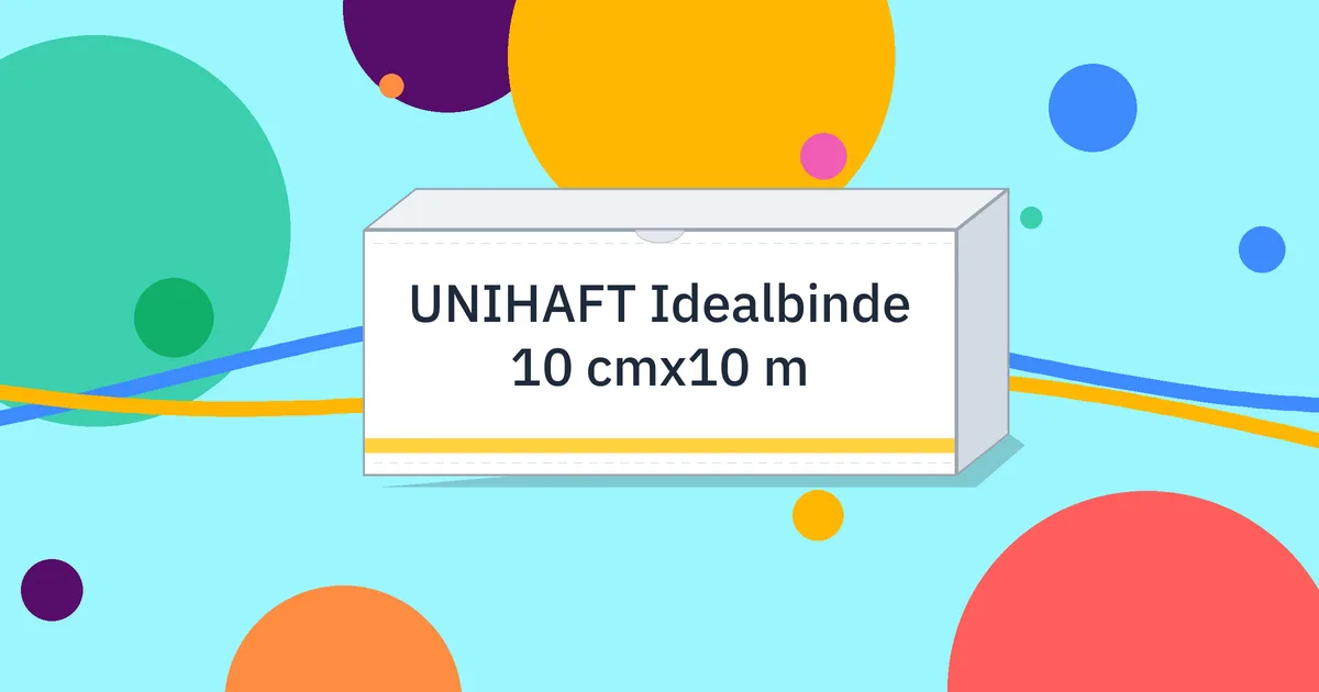 Symbolbild: Packung mit der Aufschrift UNIHAFT Idealbinde 10 cmx10 m (PZN 03421481) – Verfügbarkeit und Bezug in Apotheken in Frankfurt am Main