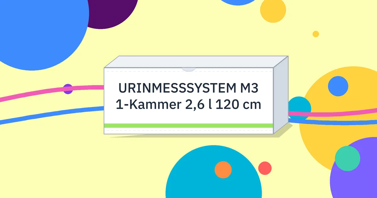 Symbolbild: Packung mit der Aufschrift URINMESSSYSTEM M3 1-Kammer 2,6 l 120 cm (PZN 00734009) – Verfügbarkeit und Bezug in Apotheken in Frankfurt am Main