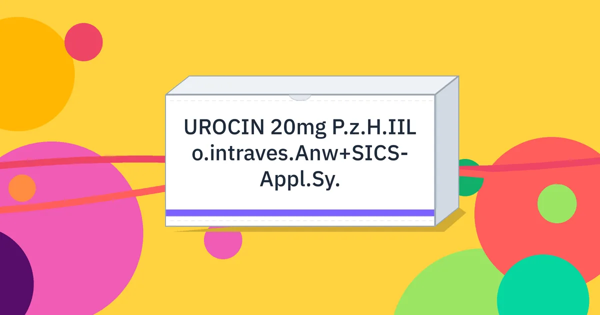 Symbolbild: Packung mit der Aufschrift UROCIN 20mg P.z.H.IIL o.intraves.Anw+SICS-Appl.Sy. (PZN 06980554) – Verfügbarkeit und Bezug in Apotheken in Frankfurt am Main