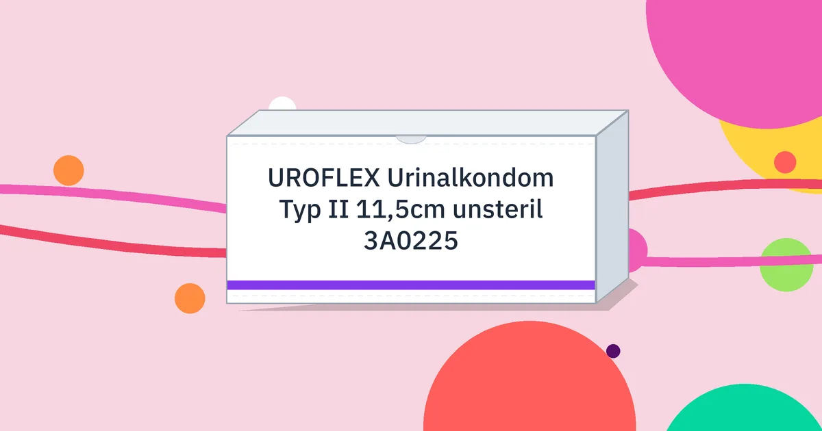 Symbolbild: Packung mit der Aufschrift UROFLEX Urinalkondom Typ II 11,5cm unsteril 3A0225 (PZN 17414705) – Verfügbarkeit und Bezug in Apotheken in Frankfurt am Main