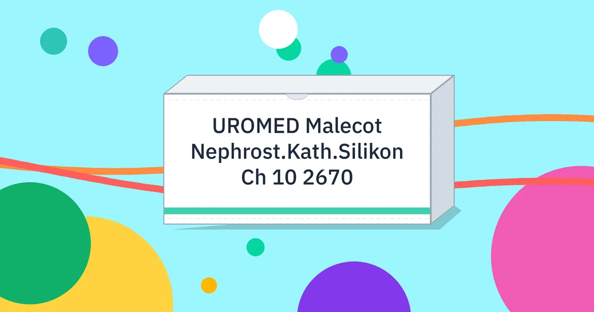 Symbolbild: Packung mit der Aufschrift UROMED Malecot Nephrost.Kath.Silikon Ch 10 2670 (PZN 03281376) – Verfügbarkeit und Bezug in Apotheken in Frankfurt am Main