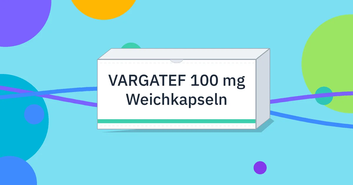 Symbolbild: Packung mit der Aufschrift VARGATEF 100 mg Weichkapseln (PZN 10061362) – Verfügbarkeit und Bezug in Apotheken in Frankfurt am Main