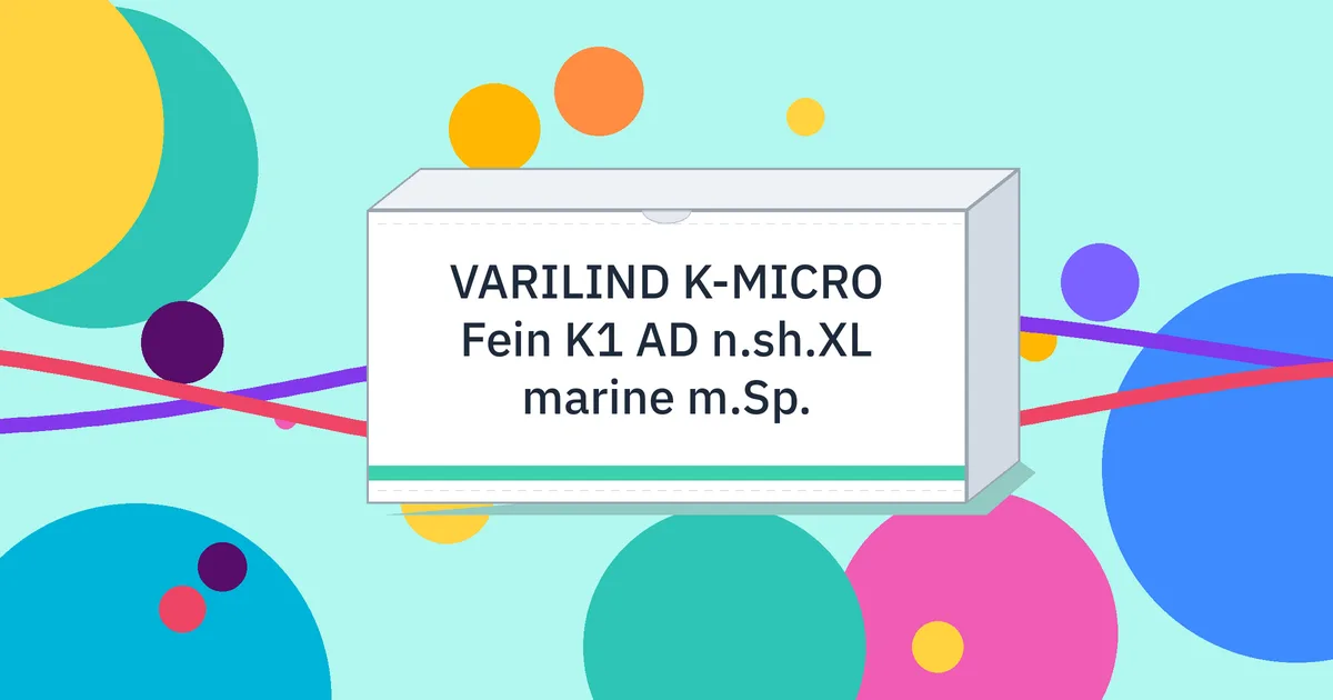 Symbolbild: Packung mit der Aufschrift VARILIND K-MICRO Fein K1 AD n.sh.XL marine m.Sp. (PZN 20557377) – Verfügbarkeit und Bezug in Apotheken in Frankfurt am Main