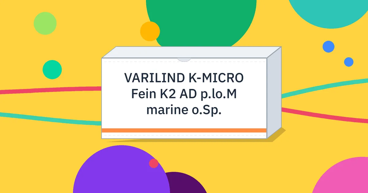 Symbolbild: Packung mit der Aufschrift VARILIND K-MICRO Fein K2 AD p.lo.M marine o.Sp. (PZN 20558891) – Verfügbarkeit und Bezug in Apotheken in Frankfurt am Main