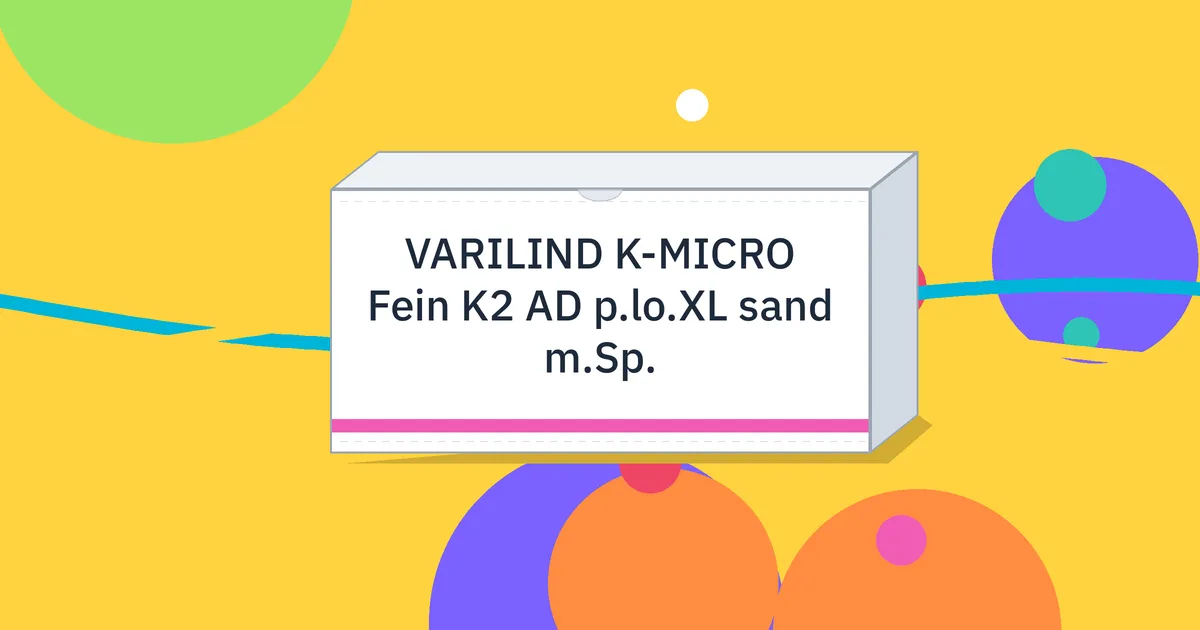 Symbolbild: Packung mit der Aufschrift VARILIND K-MICRO Fein K2 AD p.lo.XL sand m.Sp. (PZN 20619090) – Verfügbarkeit und Bezug in Apotheken in Frankfurt am Main