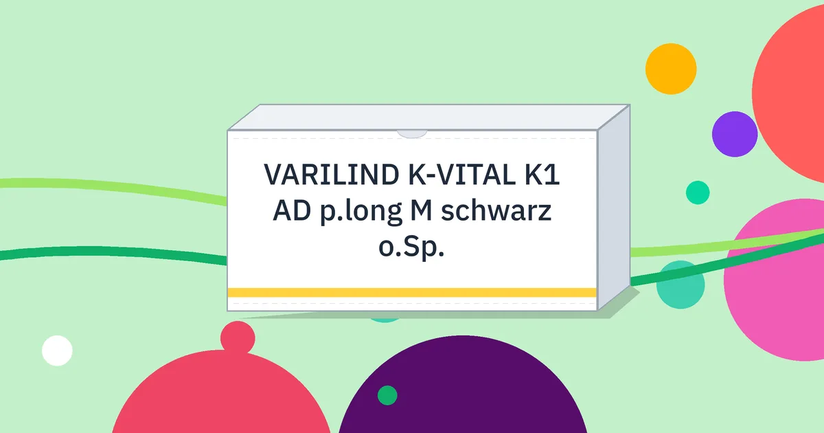 Symbolbild: Packung mit der Aufschrift VARILIND K-VITAL K1 AD p.long M schwarz o.Sp. (PZN 20566933) – Verfügbarkeit und Bezug in Apotheken in Frankfurt am Main