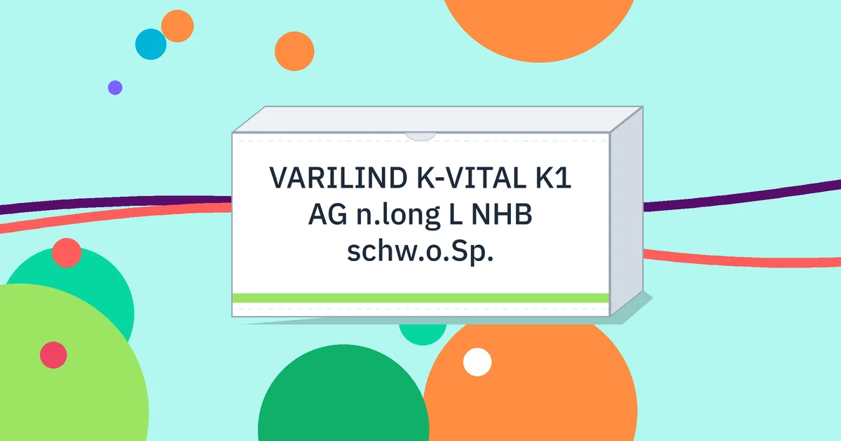 Symbolbild: Packung mit der Aufschrift VARILIND K-VITAL K1 AG n.long L NHB schw.o.Sp. (PZN 20563679) – Verfügbarkeit und Bezug in Apotheken in Frankfurt am Main