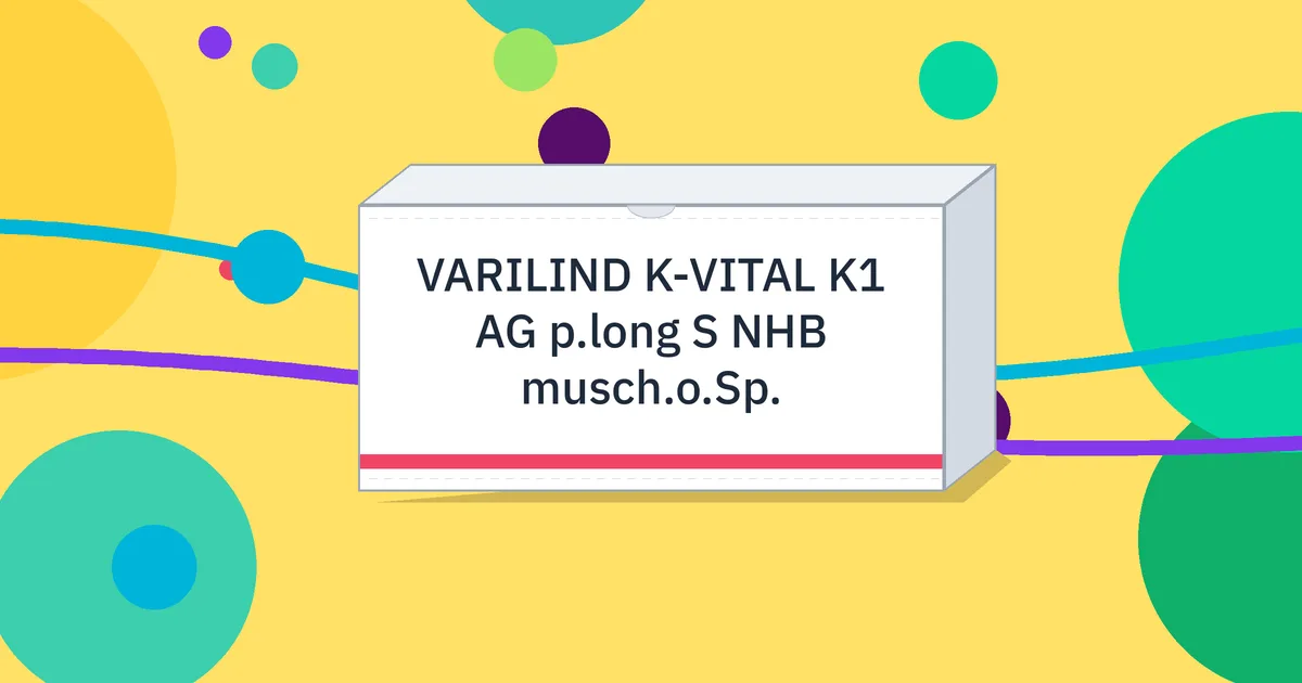 Symbolbild: Packung mit der Aufschrift VARILIND K-VITAL K1 AG p.long S NHB musch.o.Sp. (PZN 20564153) – Verfügbarkeit und Bezug in Apotheken in Frankfurt am Main