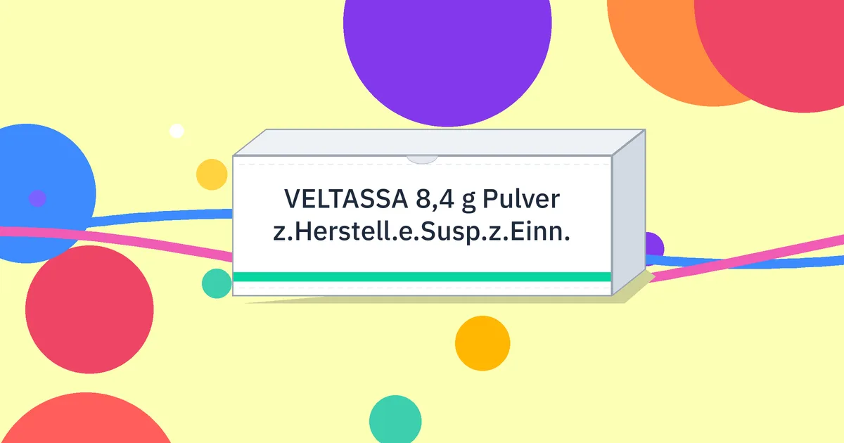 Symbolbild: Packung mit der Aufschrift VELTASSA 8,4 g Pulver z.Herstell.e.Susp.z.Einn. (PZN 12653150) – Verfügbarkeit und Bezug in Apotheken in Frankfurt am Main