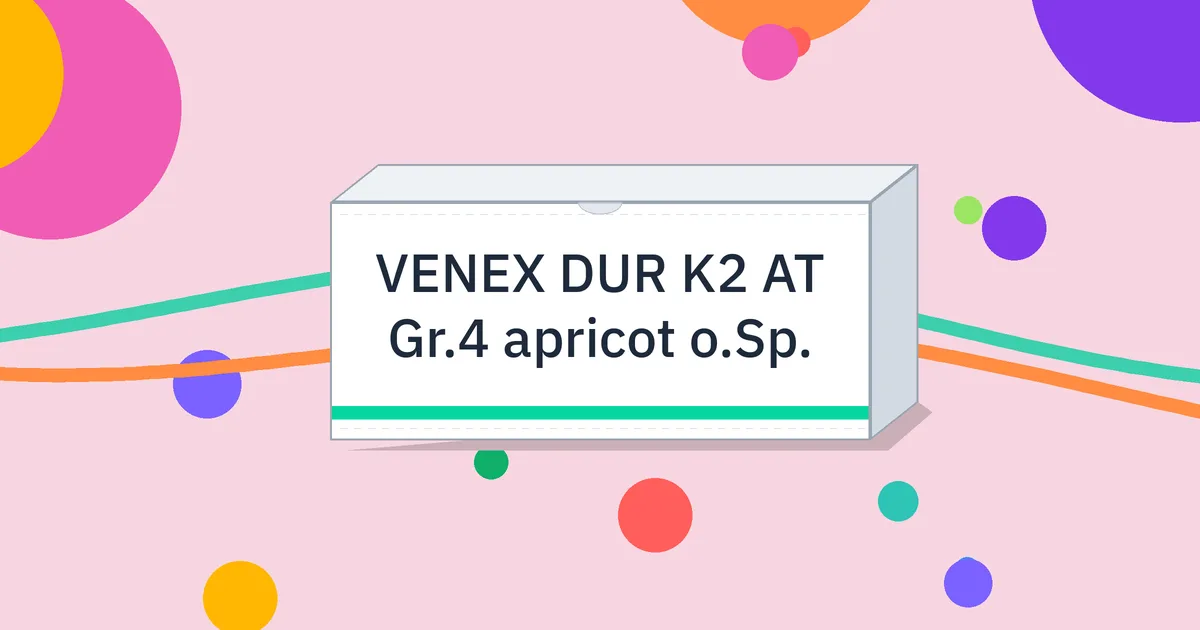 Symbolbild: Packung mit der Aufschrift VENEX DUR K2 AT Gr.4 apricot o.Sp. (PZN 03223516) – Verfügbarkeit und Bezug in Apotheken in Frankfurt am Main