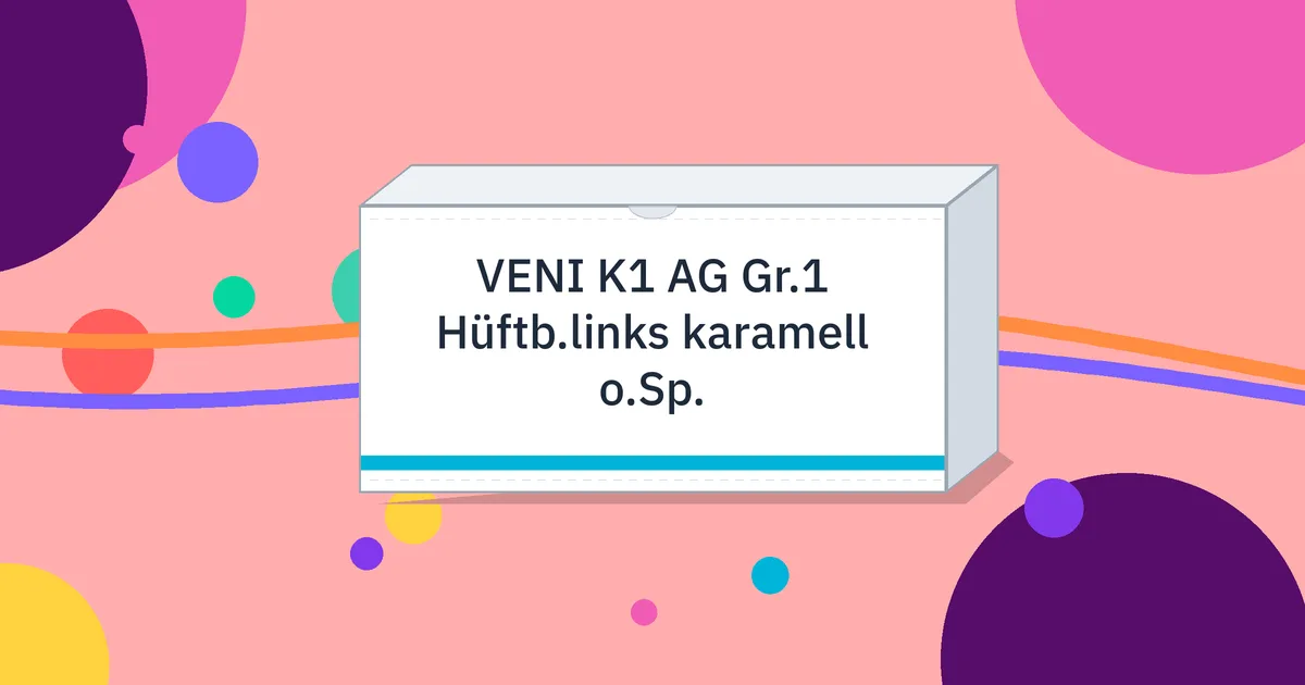 Symbolbild: Packung mit der Aufschrift VENI K1 AG Gr.1 Hüftb.links karamell o.Sp. (PZN 13760221) – Verfügbarkeit und Bezug in Apotheken in Frankfurt am Main