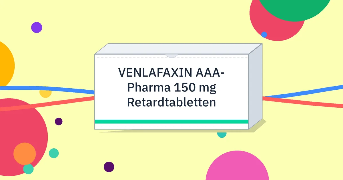 Symbolbild: Packung mit der Aufschrift VENLAFAXIN AAA-Pharma 150 mg Retardtabletten (PZN 18300381) – Verfügbarkeit und Bezug in Apotheken in Frankfurt am Main