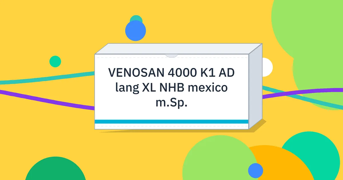Symbolbild: Packung mit der Aufschrift VENOSAN 4000 K1 AD lang XL NHB mexico m.Sp. (PZN 14423193) – Verfügbarkeit und Bezug in Apotheken in Frankfurt am Main